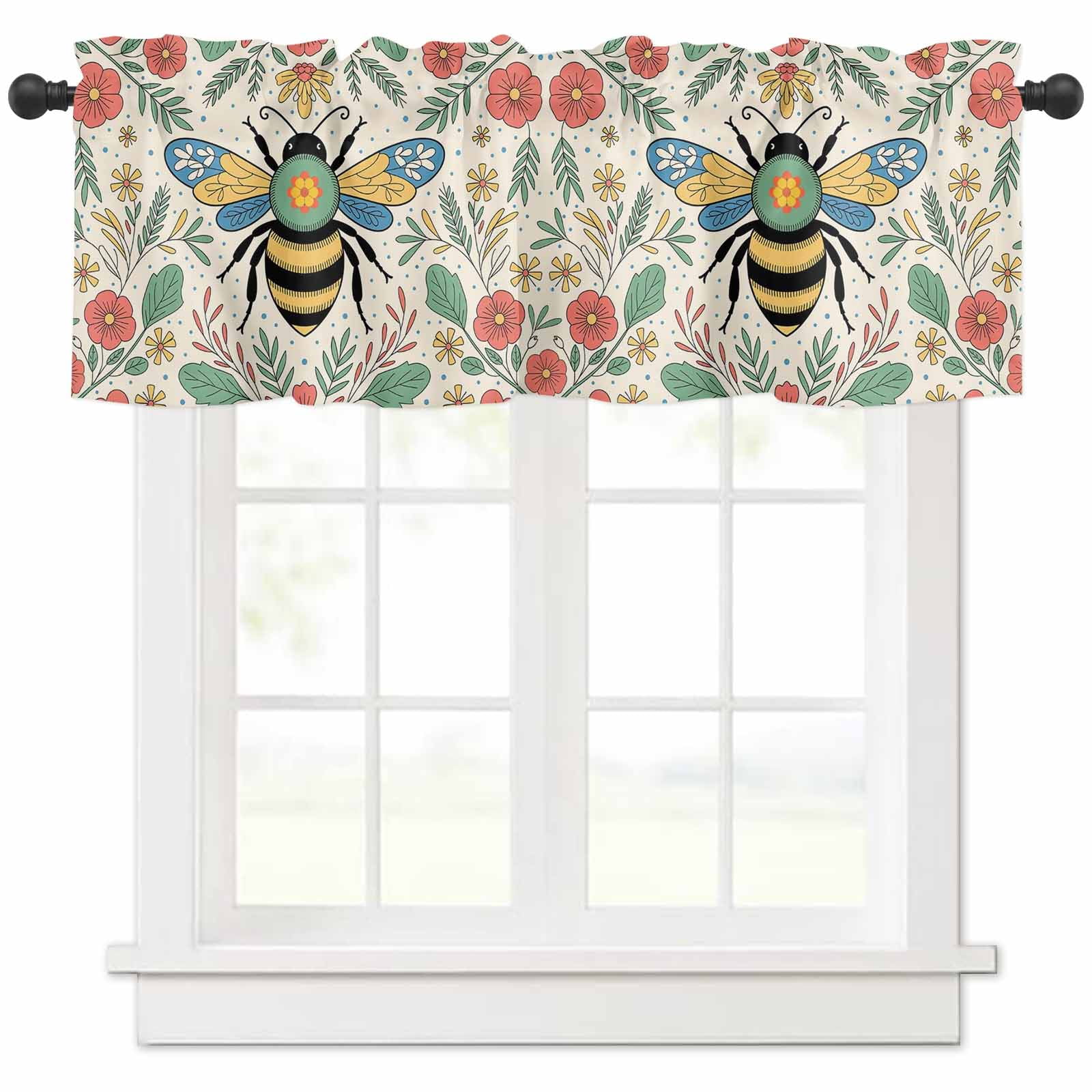 Bee Flowers Valances for Windows Farmhouse Kitchen Curtains Valances ...