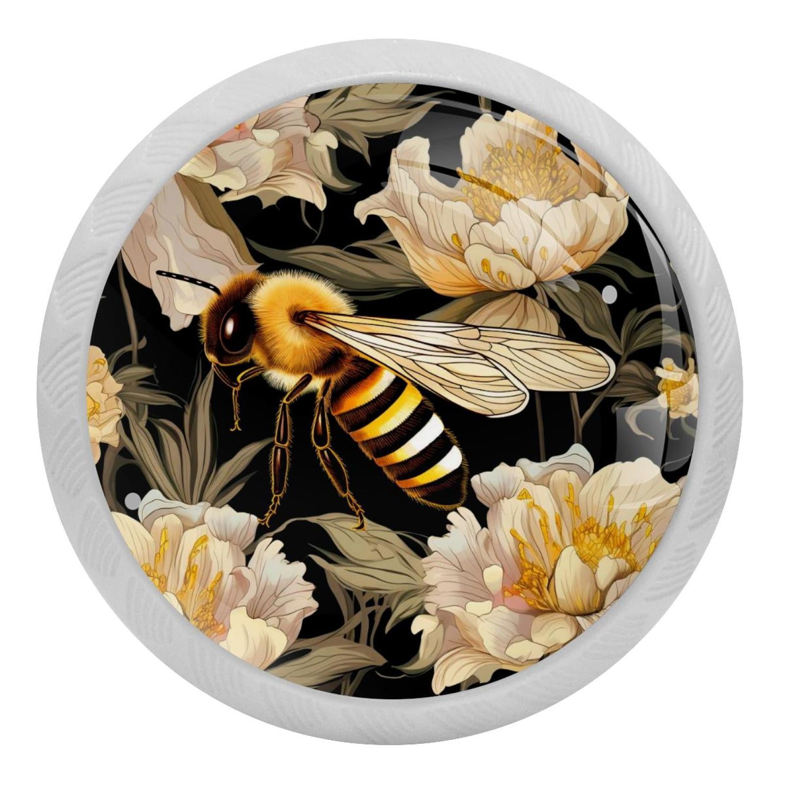 Bee Fluorescent Drawer Pulls with Screws: Round 4-Pack, Glow-in-the-Dark Knobs for Cabinets ...