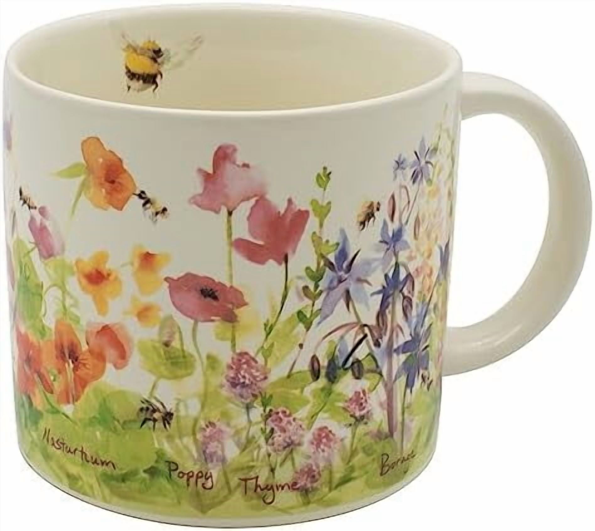 Bee Garden Coffee Mug - Features Beautiful Watercolor Flowers and ...