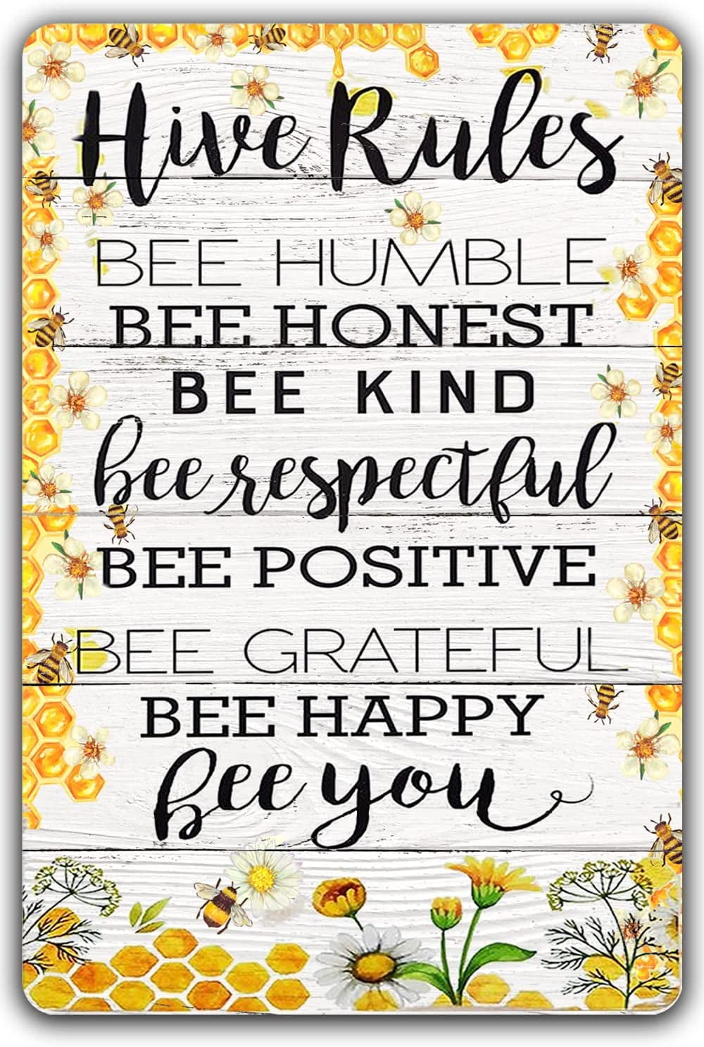Bee Garden Decor Farm Hive Rules Tin Sign Vintage Bumble Bee Kitchen ...