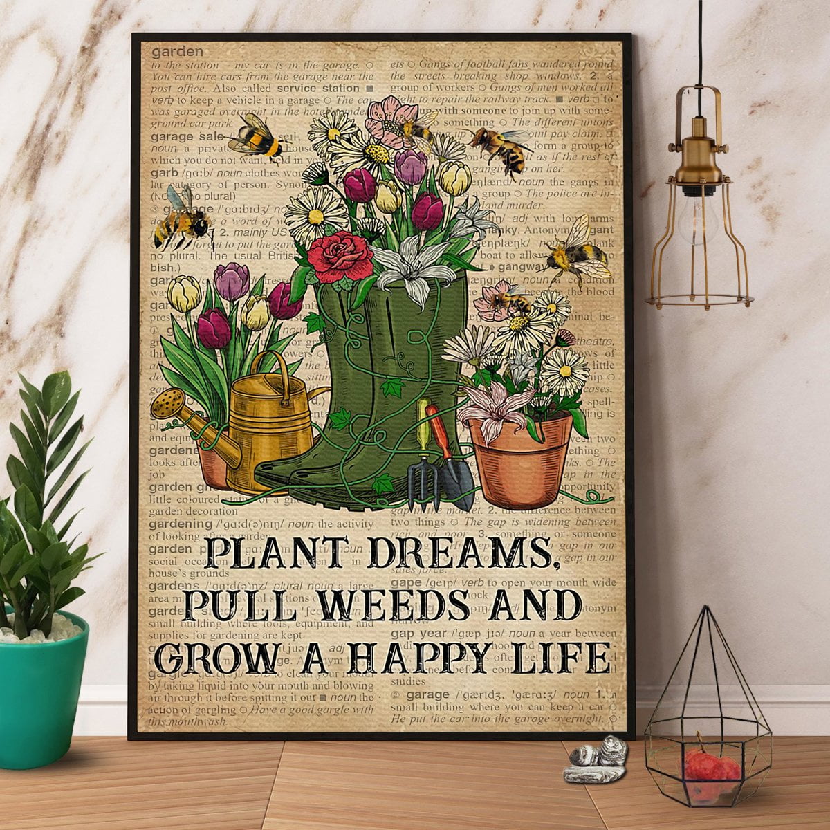 Bee & Garden Plant Dreams Pull Weeds And Grow A Happy Life Paper Poster ...