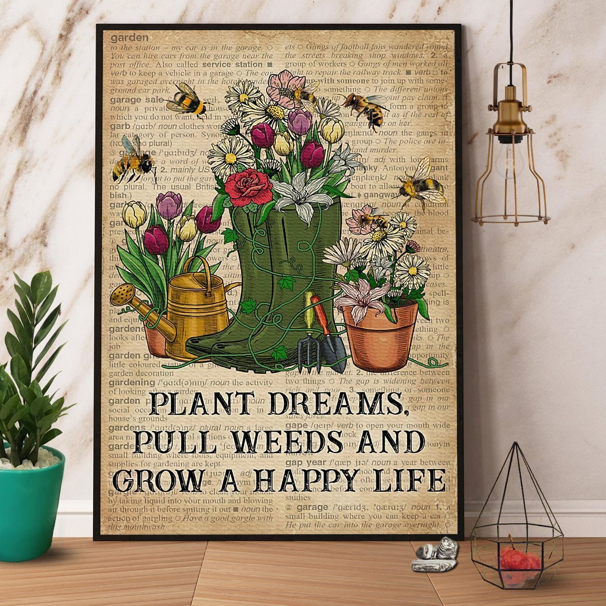 Bee & Garden Plant Dreams Pull Weeds And Grow A Happy Life Satin Poster ...