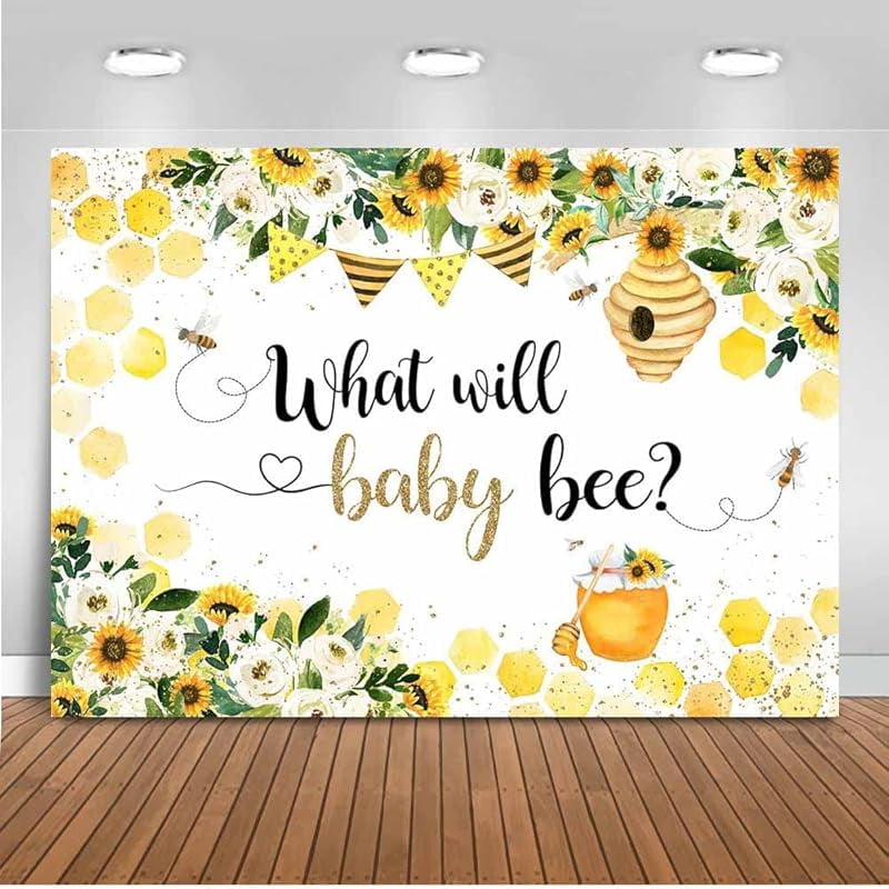 Bee Gender Reveal Backdrop Honeycomb Bumble Bee Baby Shower Party ...