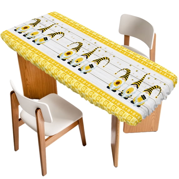 Bee Gnome Fitted Rectangle Tablecloth 32" x 96" Daisy Flower Rustic ...