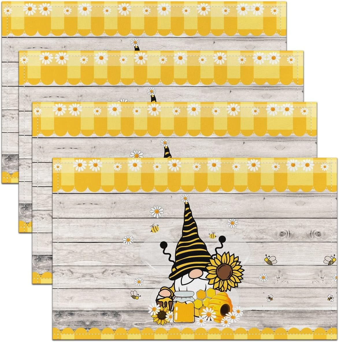Bee Gnome Placemats 12x18,Sunflower Daisy Floral Place Mats Set of 4 ...