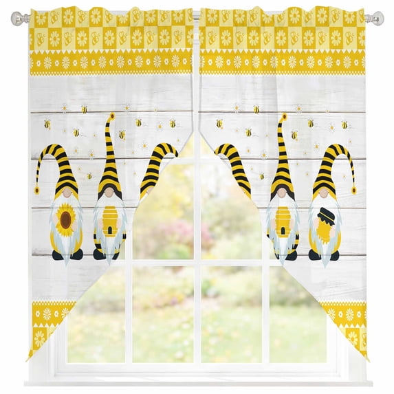 Bee Gnome Sheer Curtains Swag Valances for Windows Daisy Flower Rustic ...