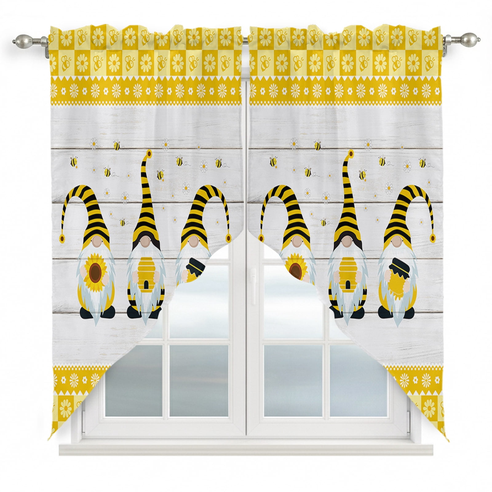 Bee Gnome Swag Valances for Windows 63 inches Long, Daisy Flower Rustic ...