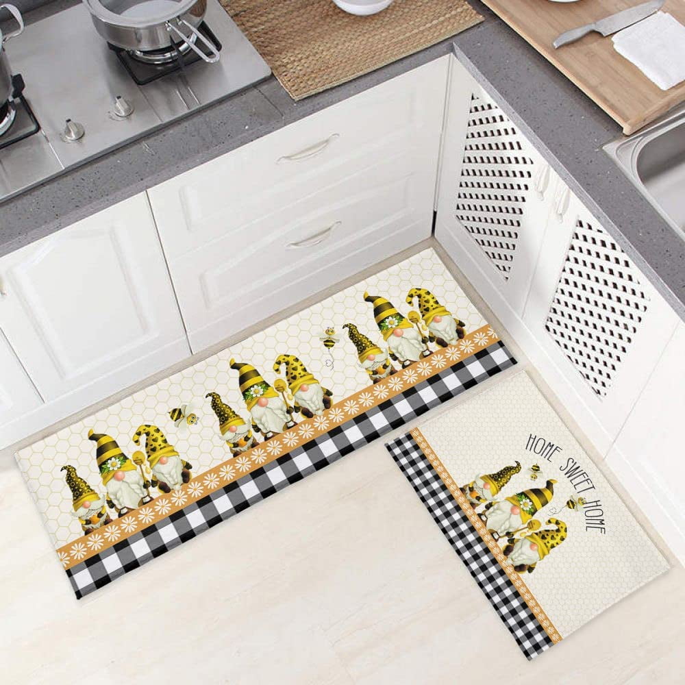 Bee Gnomes Kitchen Mat Set of 7, Dwarf Elf Daisy Honeycomb Spring ...