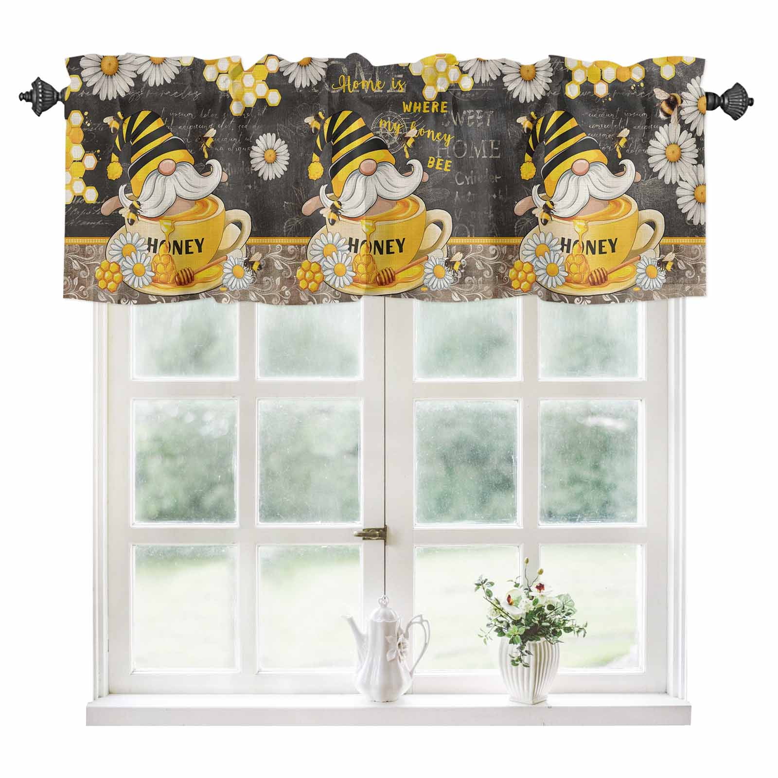 Bee Gnomes Kitchen Valances for Windows 42x12 Inch Kitchen Curtains ...