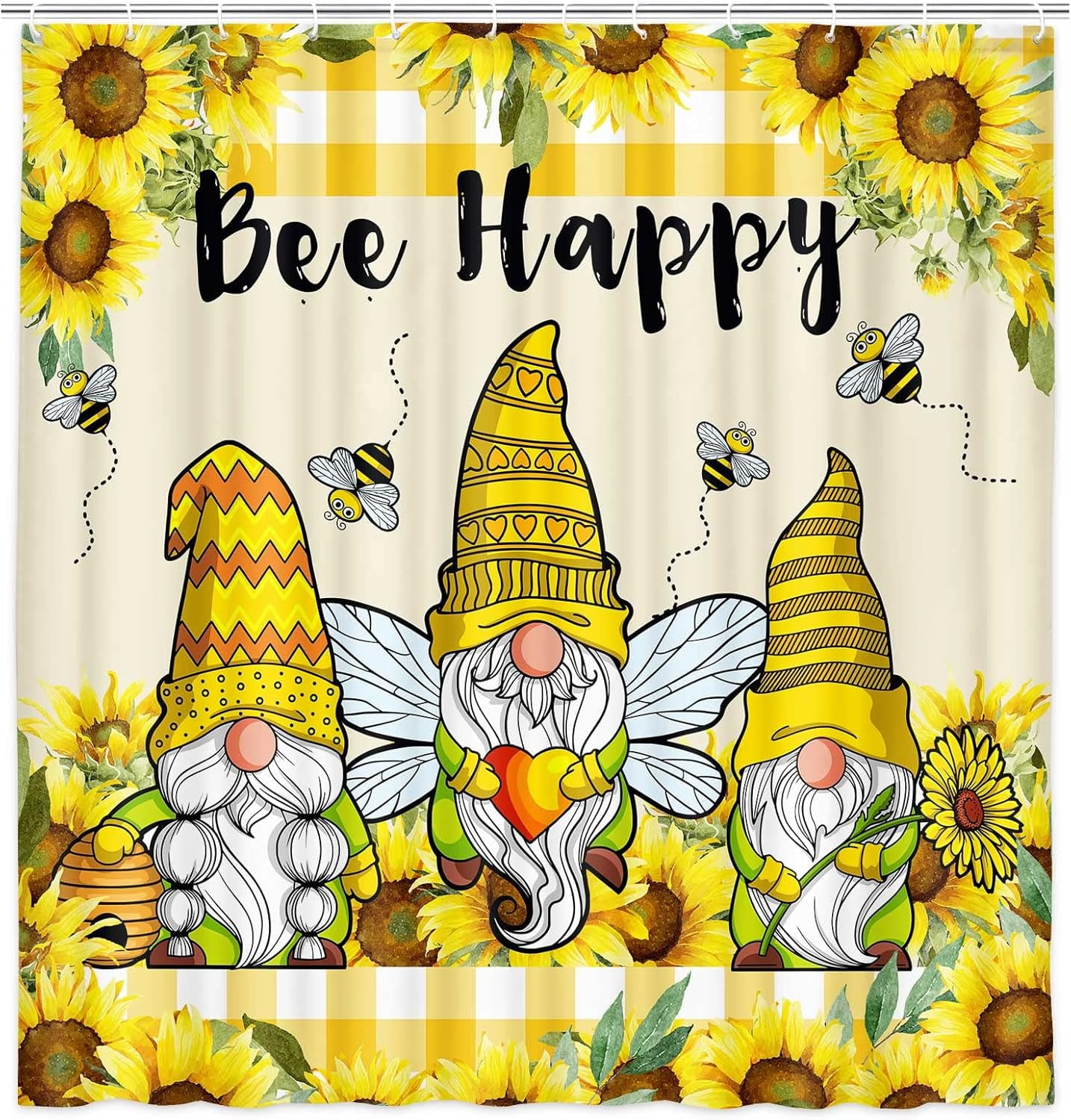 Bee Gnomes Shower Curtain - Rustic Sunflower Yellow Sweet Honey Bee ...