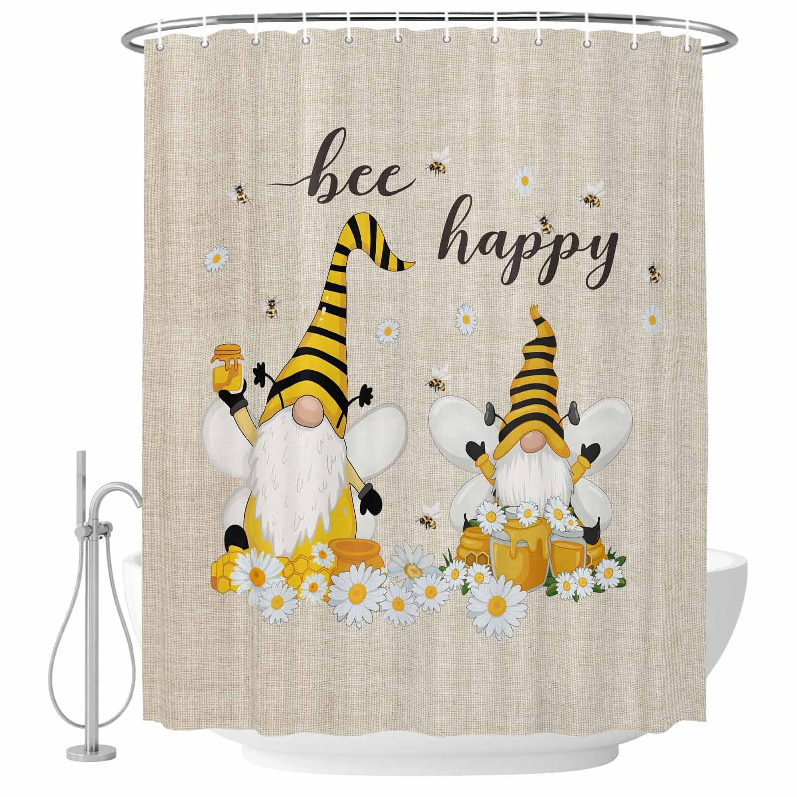 Bee Gnomes Shower Curtain Set - Standard 72" x 72" Washable Bathtub ...