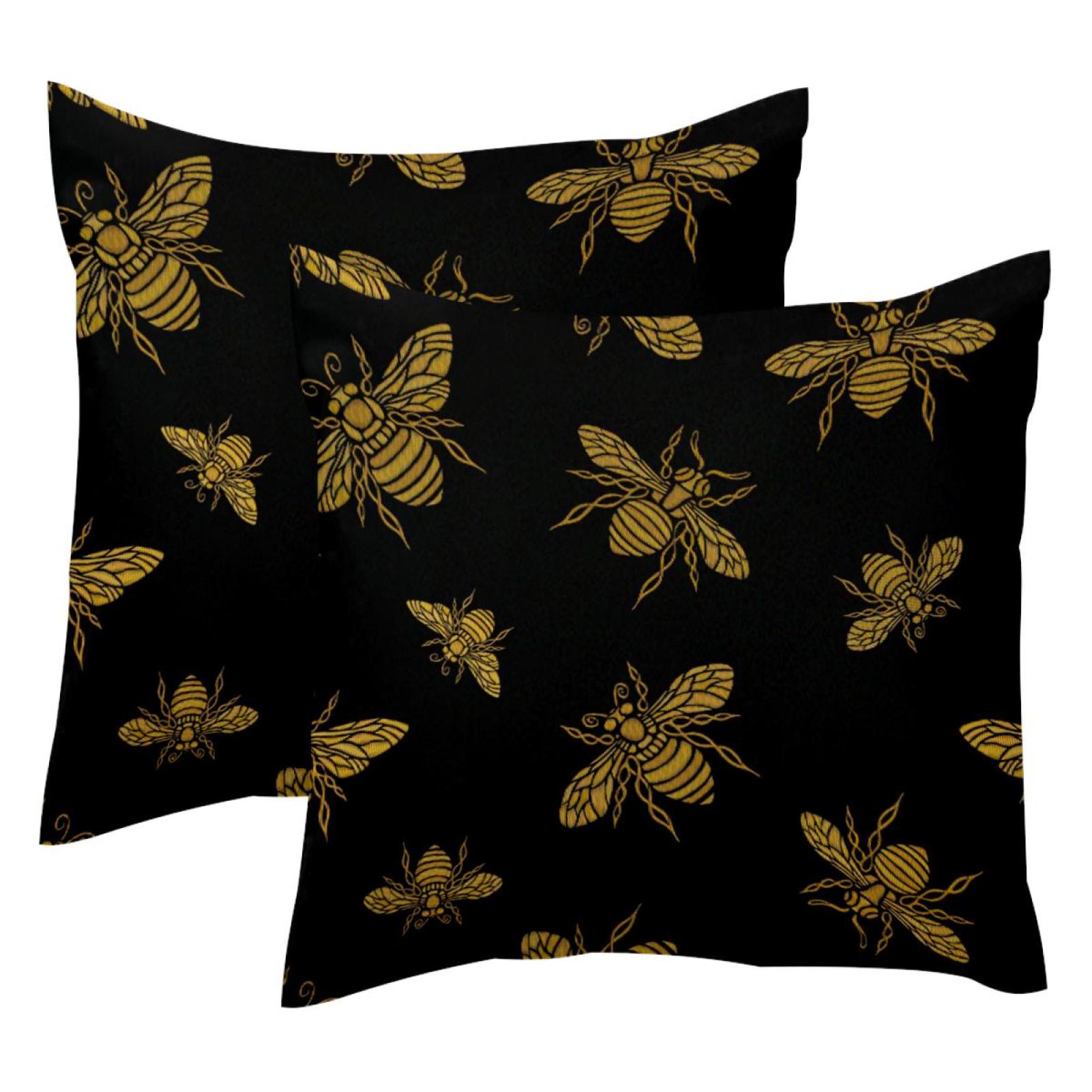 Bee Golden Embroidery Pack of 2 Pillow Covers 18x18 Inch, Farmhouse ...