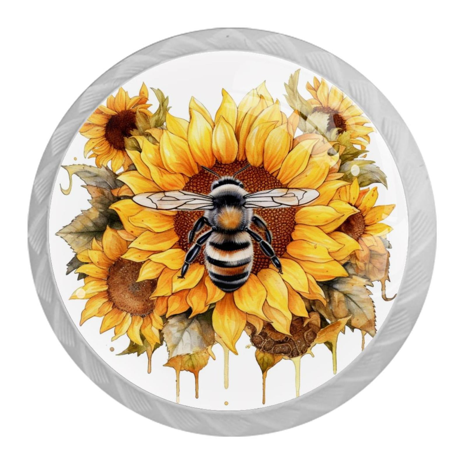 Bee Golden Sunflowers Custom Drawer Knobs - Transparent Cabinet Knobs ...