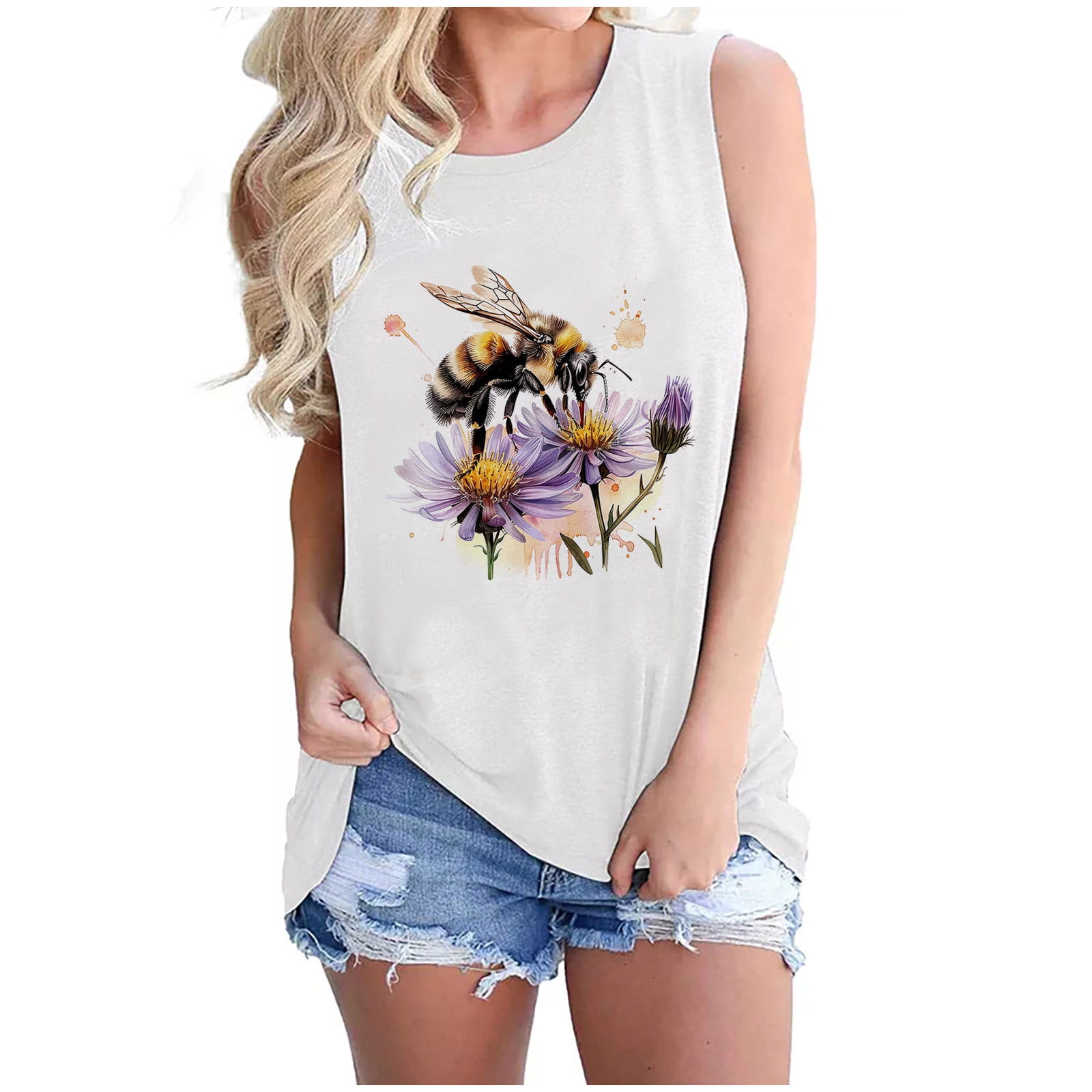Bee Graphic Sleeveless Shirts for Womens Summer Cute Tank Tops Casual ...
