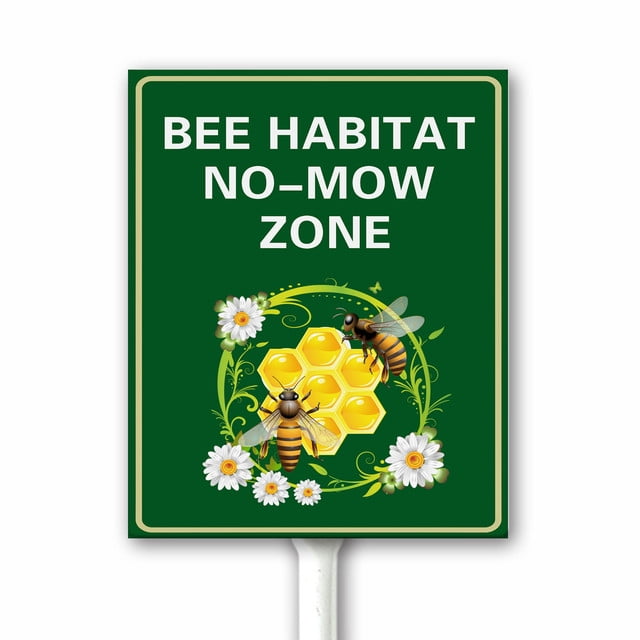 Bee Habitat No Mow Zone Yard Sign with Stakes,Save the Bees Metal Yard ...