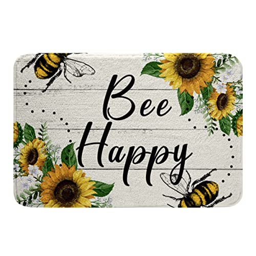 Bee Happy Bath Rugs Honeybee Sunflower Bath Mat,Sunny Floral Flowers ...