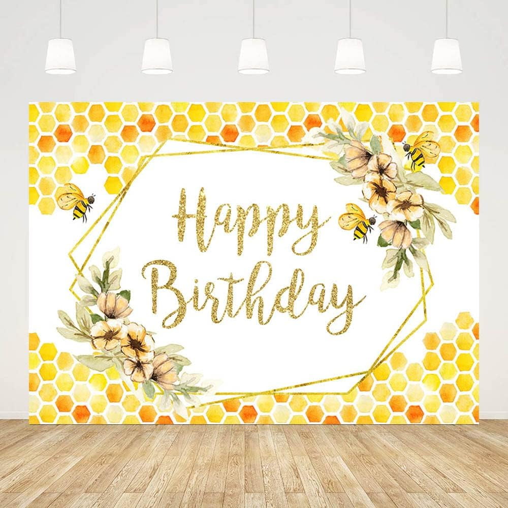 Bee Happy Birthday Backdrop Cute Bee Honeycomb Photography Background ...
