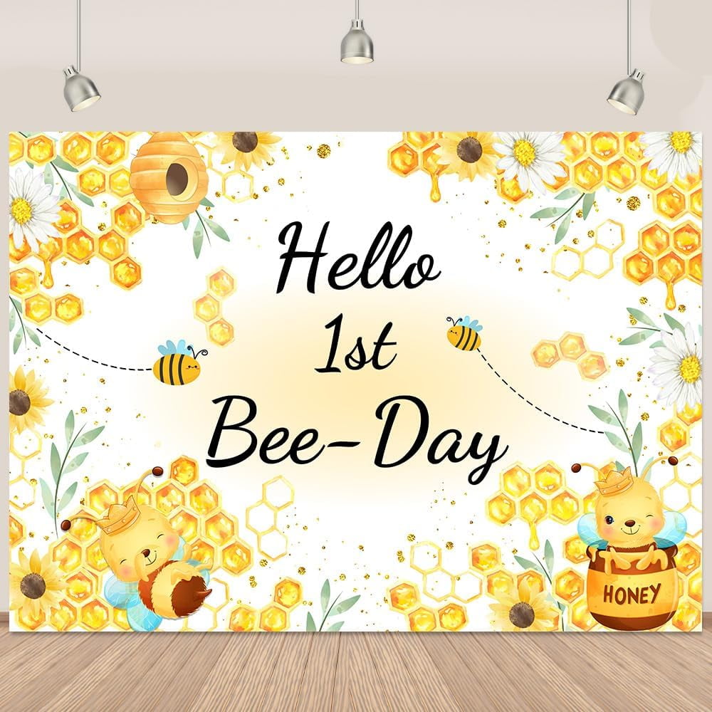 Bee Happy Birthday Backdrop Hello 1st Bee Day Birthday Backdrop Lovely ...