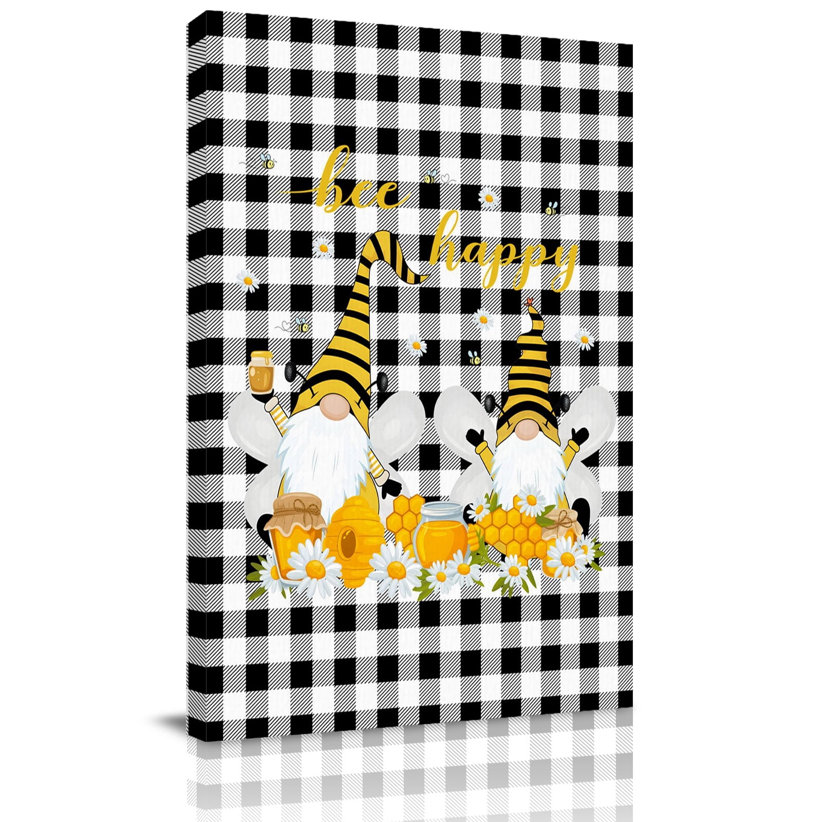 Bee Happy Canvas Wall Art for Living Room, Dwarfs Daisy Honey Farmhouse ...