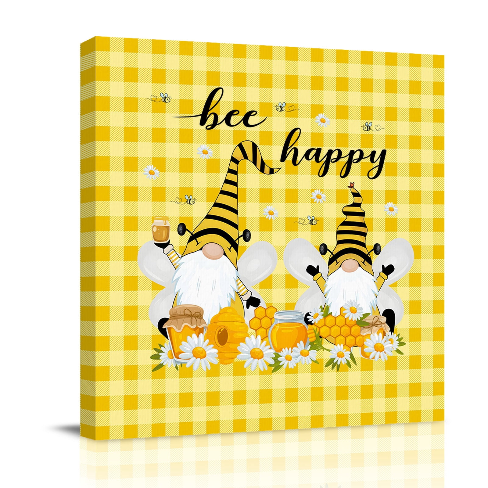 Bee Happy Canvas Wall Art for Living Room, Dwarfs Daisy Honey Farmhouse ...