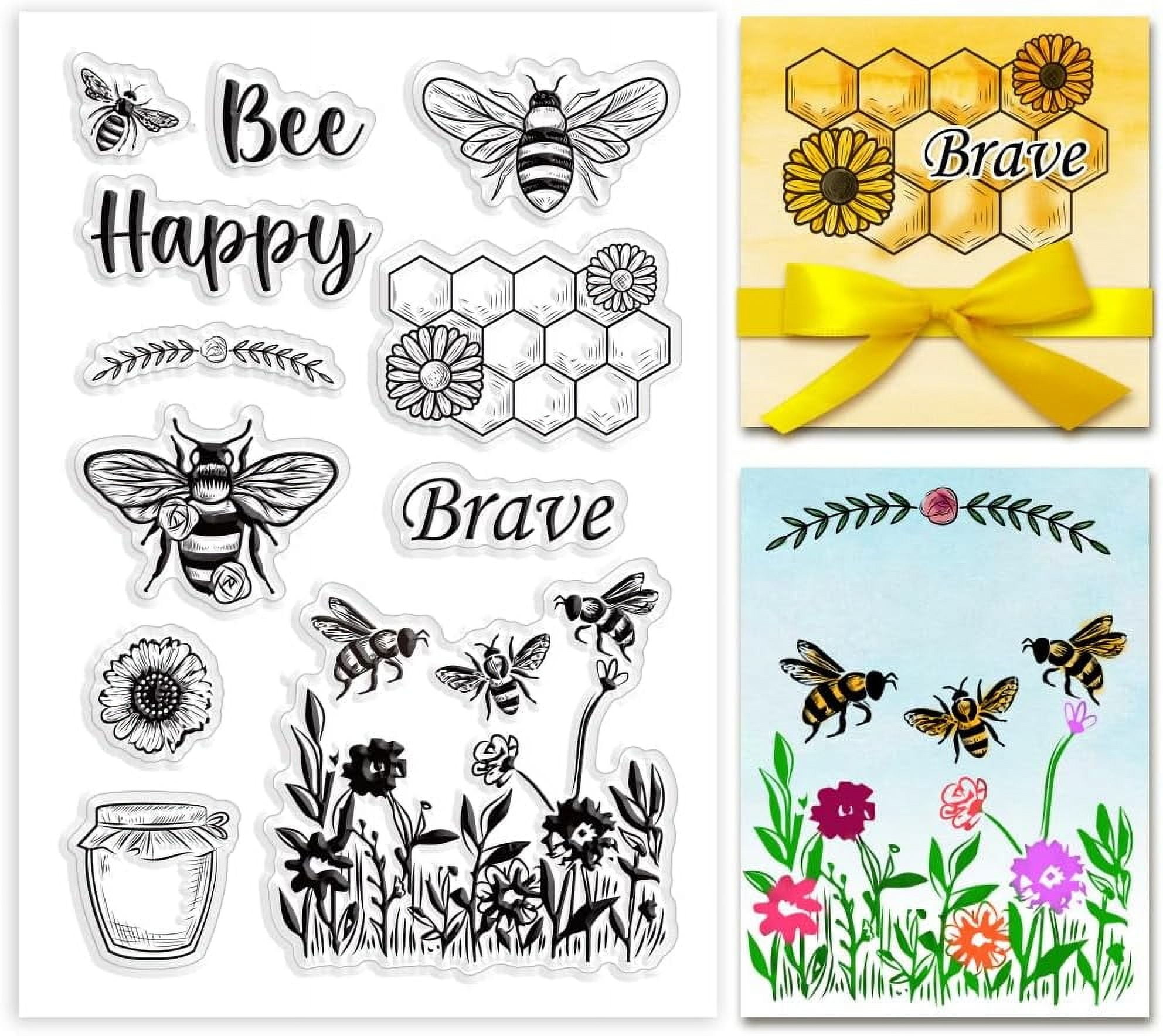 Bee Happy Clear Stamp Flower Silicone Stamps Honeycomb Rubber Stamps ...