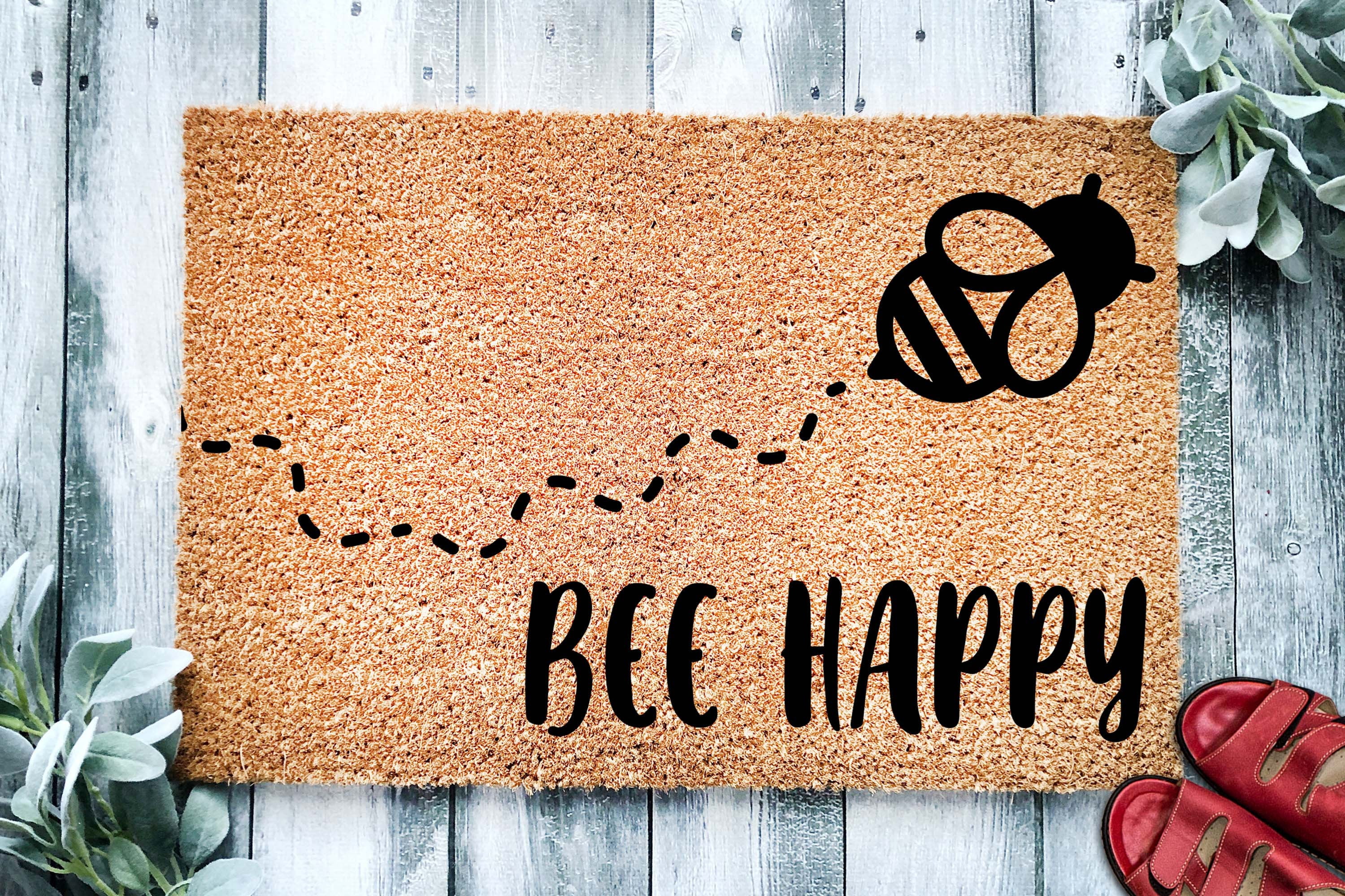 WoodByStu Bee Happy Doormat, Honey Farmhouse Rug, Coir PVC, Thick ...