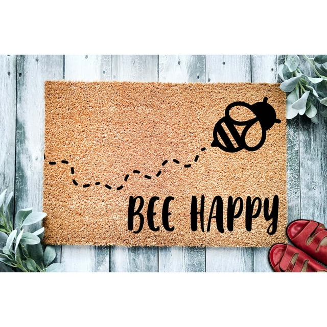 Bee Happy Doormat | Cute Honeybee Housewarming Gift | Custom Doormat ...