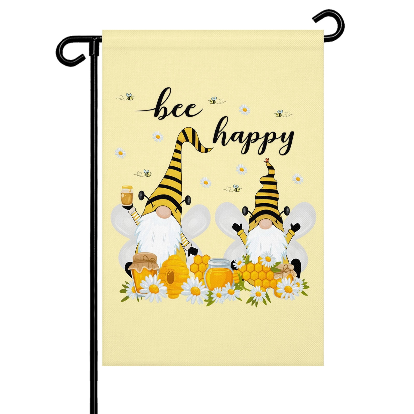 Bee Happy Garden Flag 28x40 Inch Dwarfs Daisy Honey Farmhouse Yellow ...