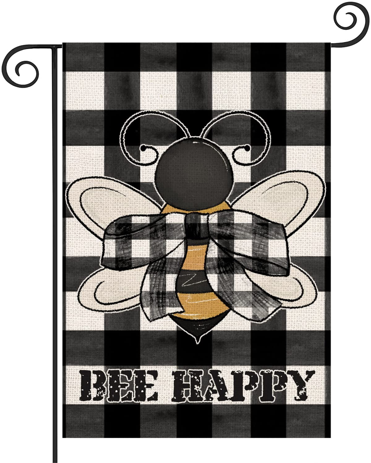 Bee Happy Garden Flag Double Sided Vertical Black and White Buffalo ...