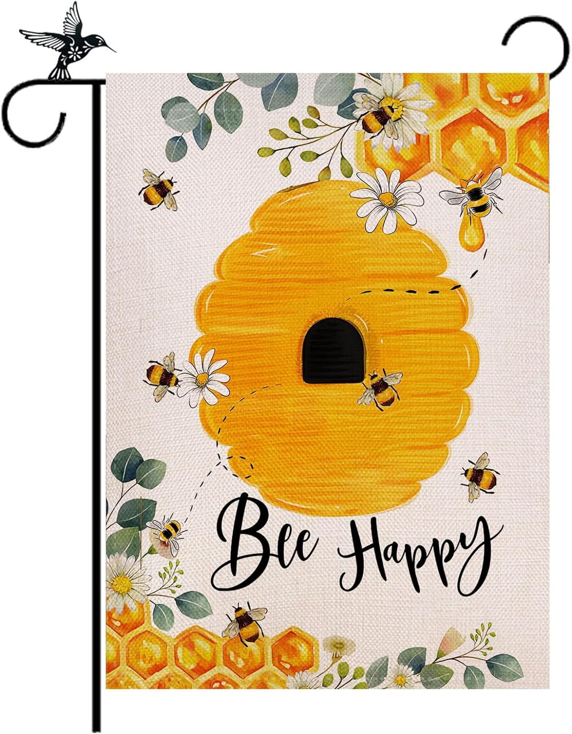 Bee Happy Garden Flag Vertical Double Sided Summer Holiday Outside ...