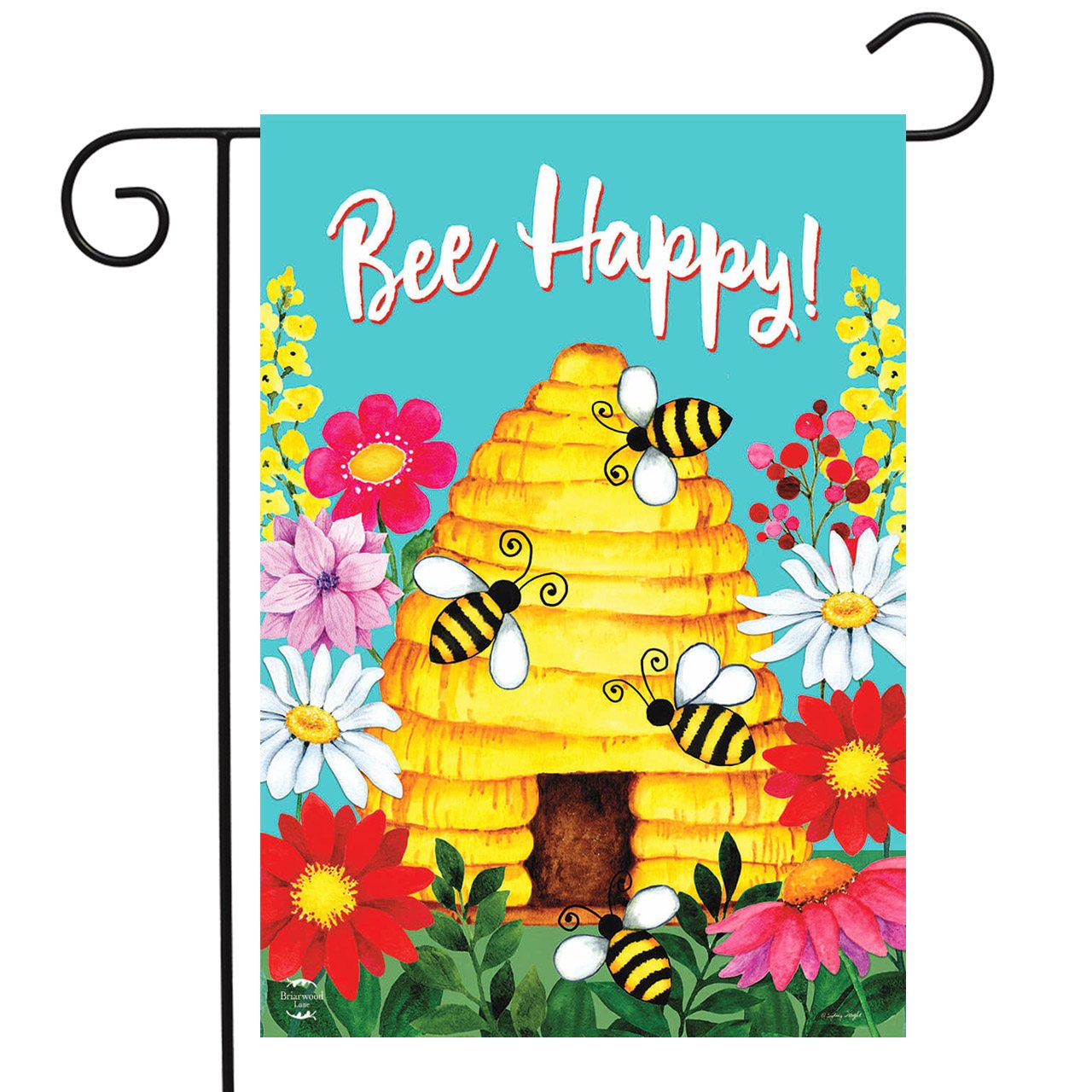 Bee Happy Garden Flag, Daisy Flowers Bird House Yard Buffalo Plaid ...