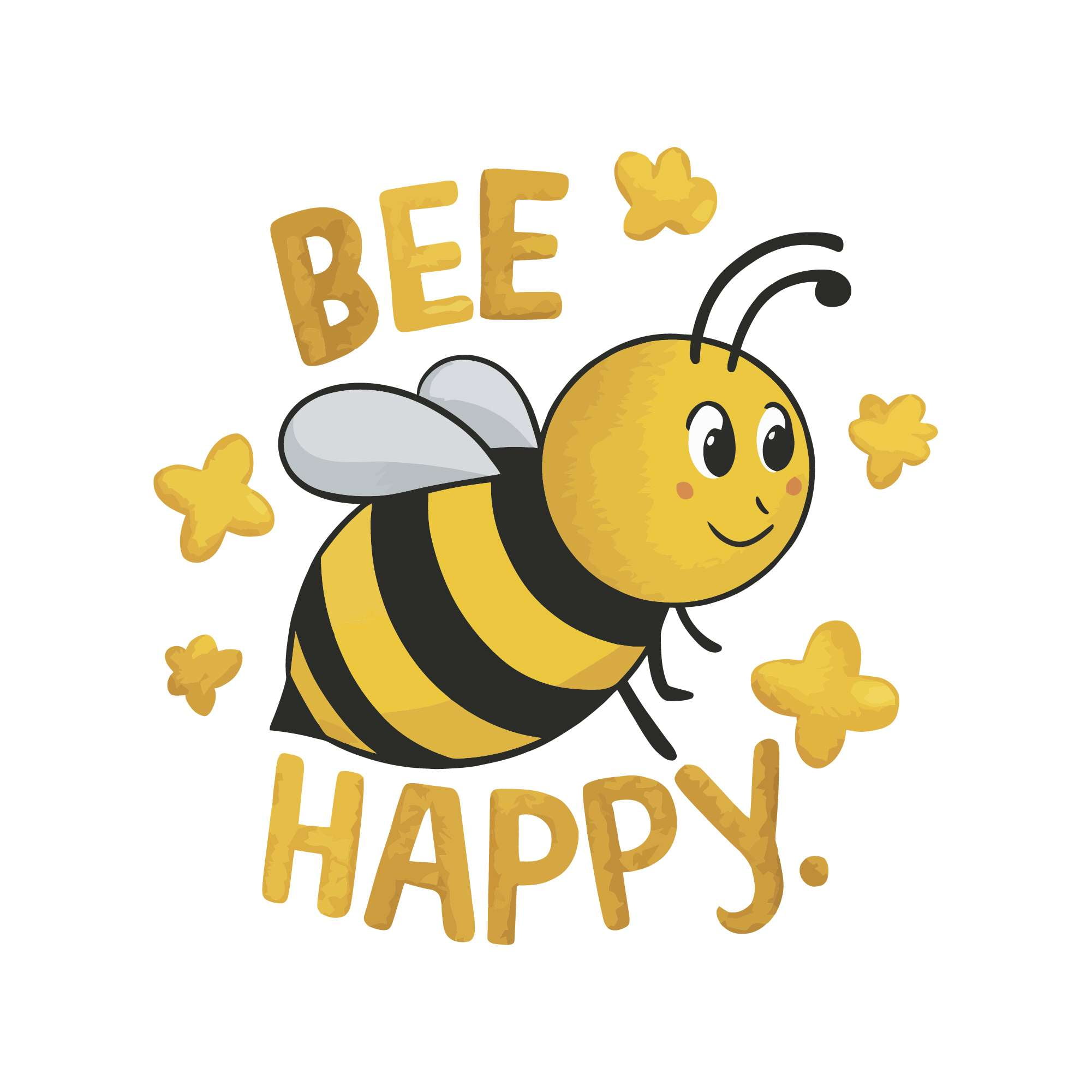 Bee Happy Joyful Cheerful Cute Honey Bee Animal Wall Art Sticker ...