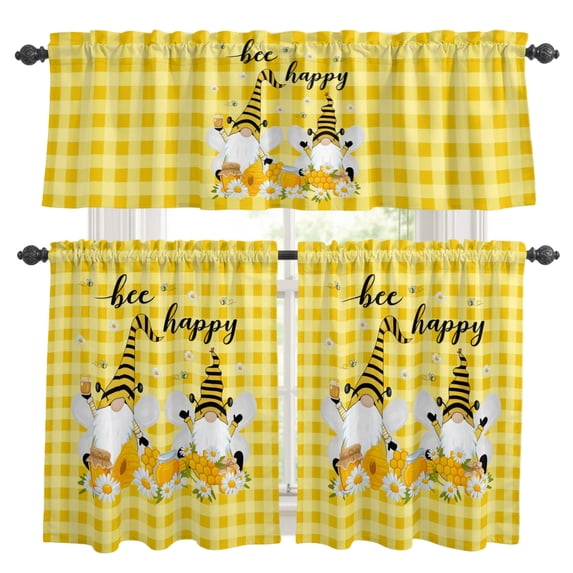 Bee Happy Kitchen Curtains Set for Windows, Dwarfs Daisy Honey ...