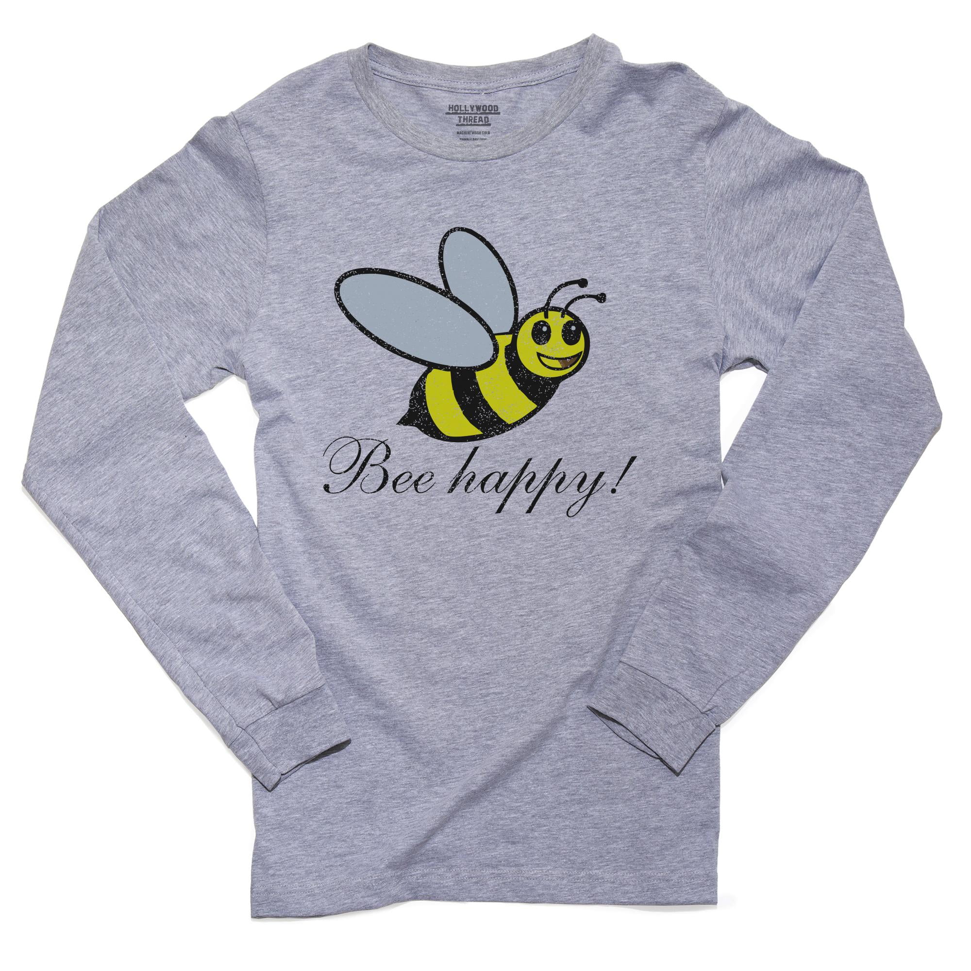 Bee Happy! - Positive Flying Bumble Bee Be Happy Men's Long Sleeve Grey ...