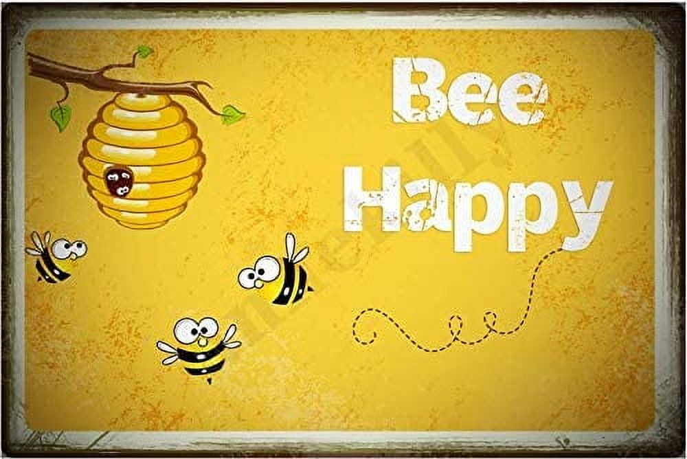 Bee Happy Retro Vintage Metal Tin Sign Home Kitchen Bedroom Hotel ...