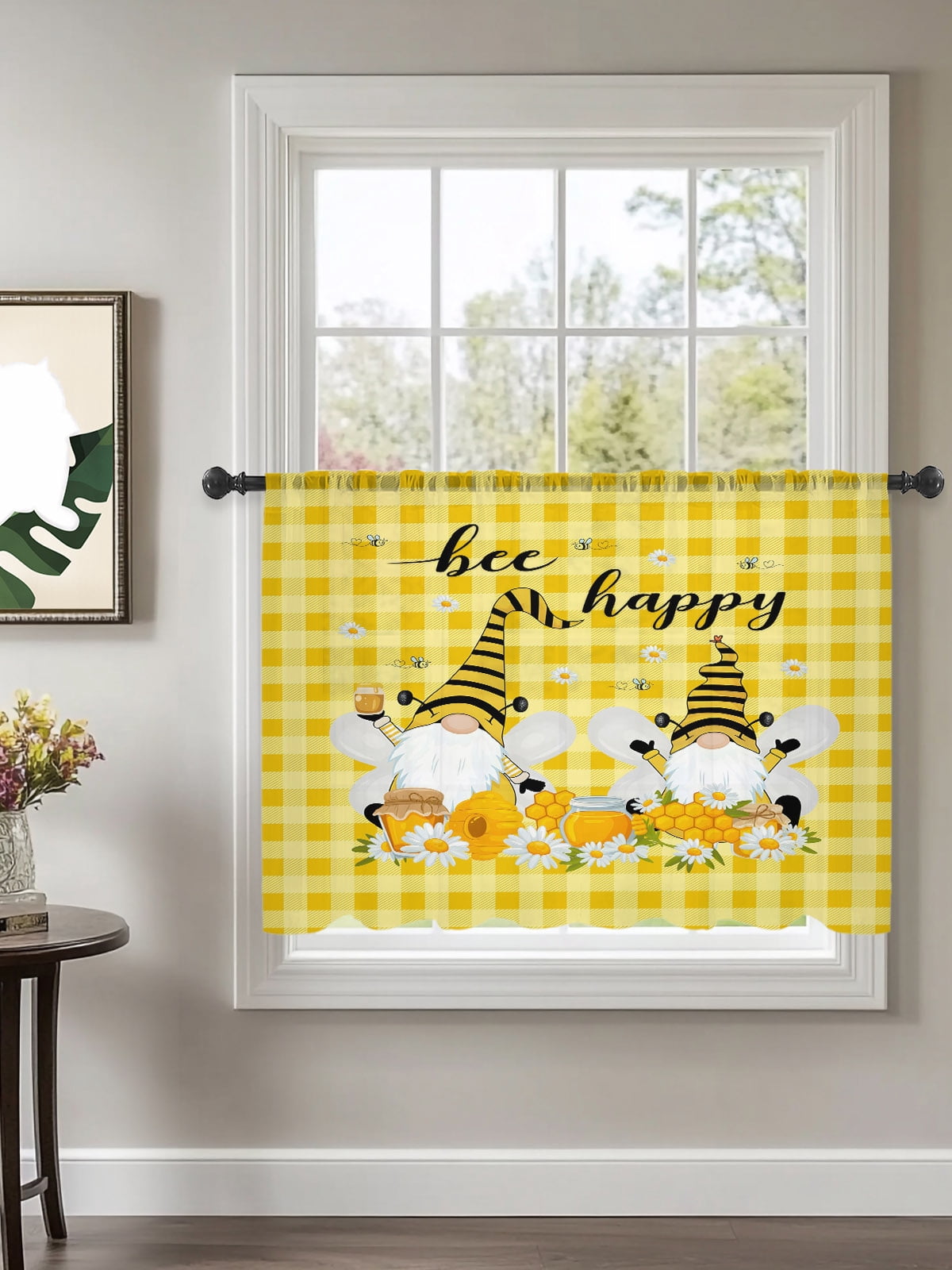 Bee Happy Sheer Curtains 45 Inch Long 1 Panel Dwarfs Daisy Honey ...