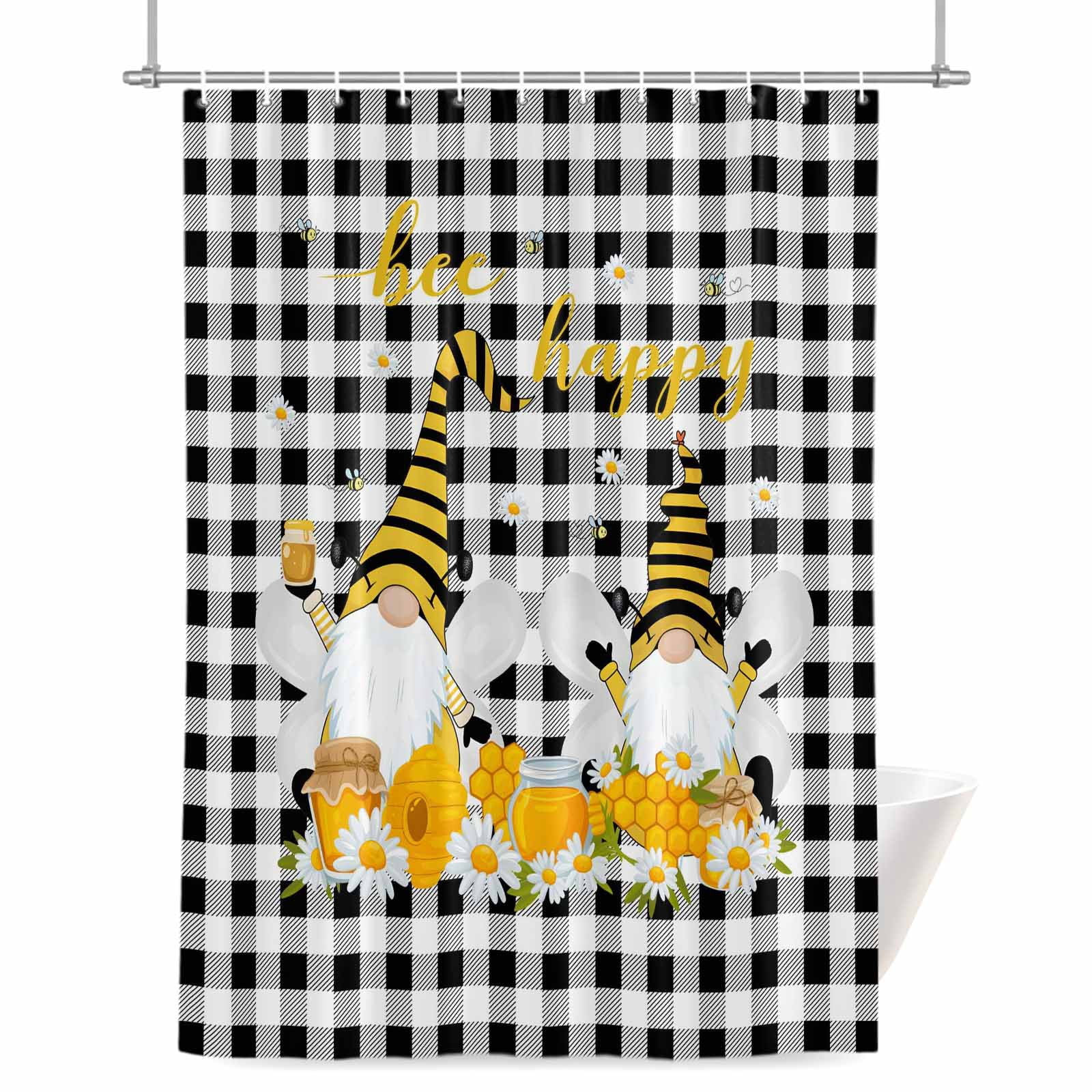 Bee Happy Shower Curtains for Bathroom, Dwarfs Daisy Honey Farmhouse ...