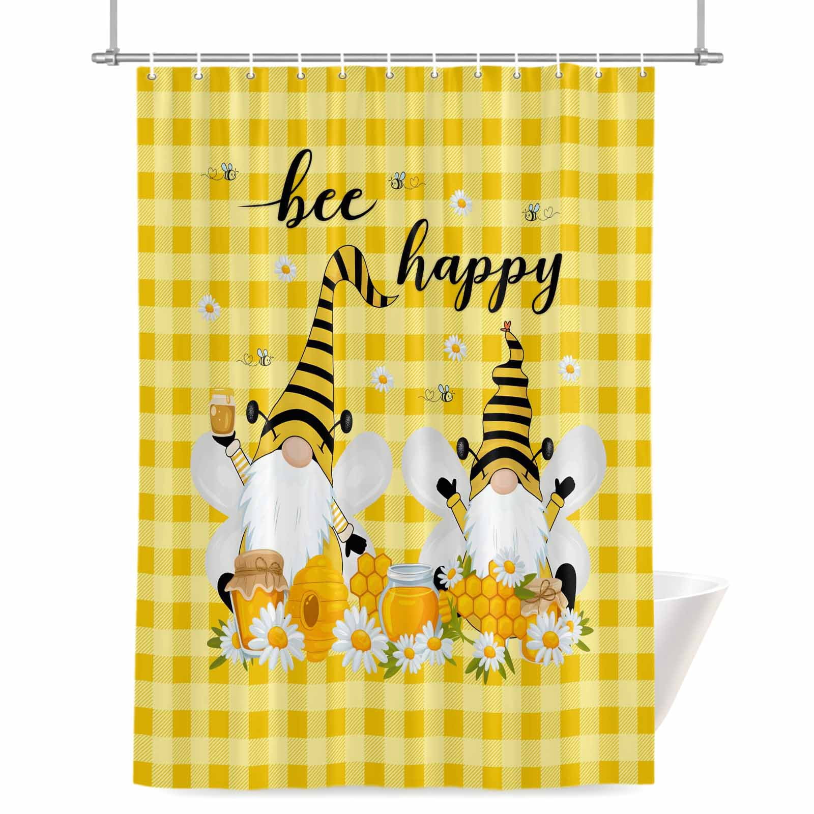 Bee Happy Shower Curtains for Bathroom, Dwarfs Daisy Honey Farmhouse ...