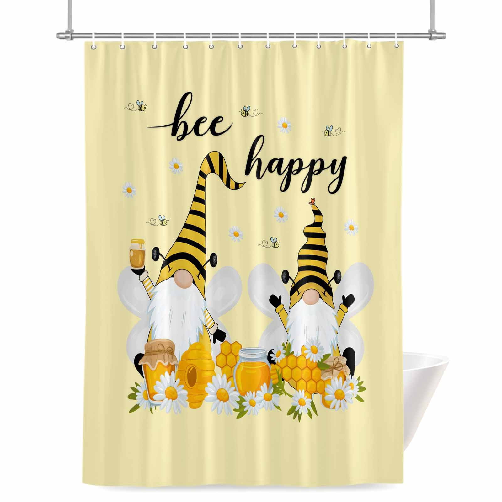 Bee Happy Shower Curtains for Bathroom, Dwarfs Daisy Honey Farmhouse ...