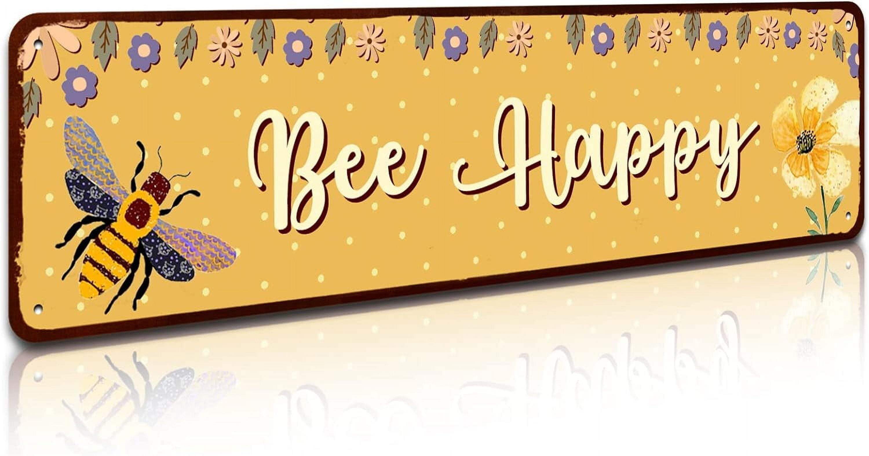 Bee Happy Sign - Metal Tin Signs, Kitchen & Outdoor Decor, Beehive ...
