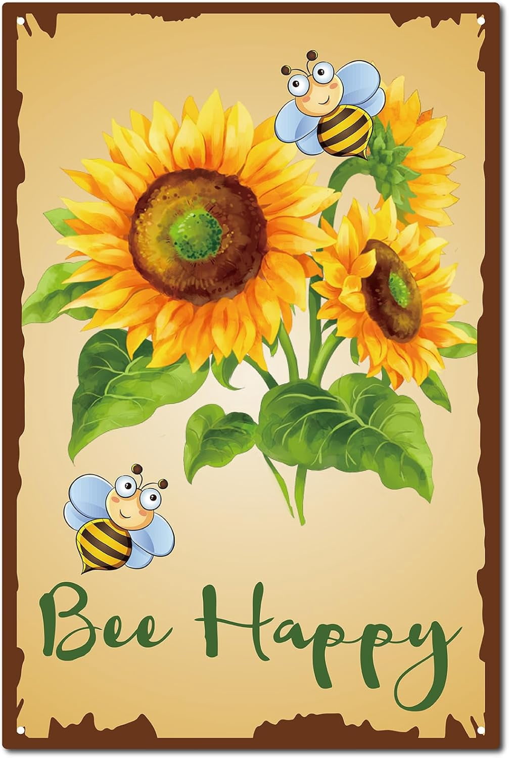 Bee Happy Sign Sunflower Metal Tin Sign Rustic Garden Decor Plaque ...