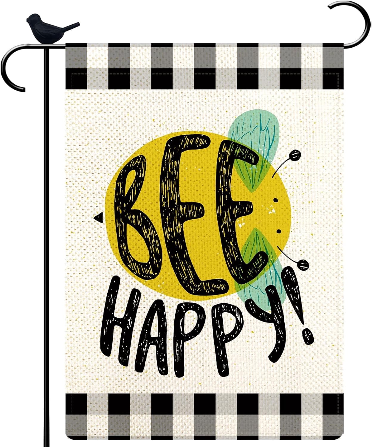 Bee Happy Small Garden Flag Welcome Spring Summer Plaid Garden Flag ...