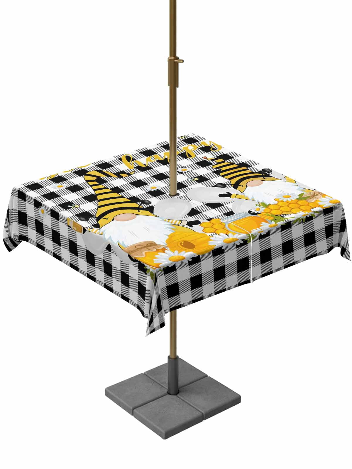 Bee Happy Square Outdoor Tablecloth with Umbrella Hole Dwarfs Daisy ...