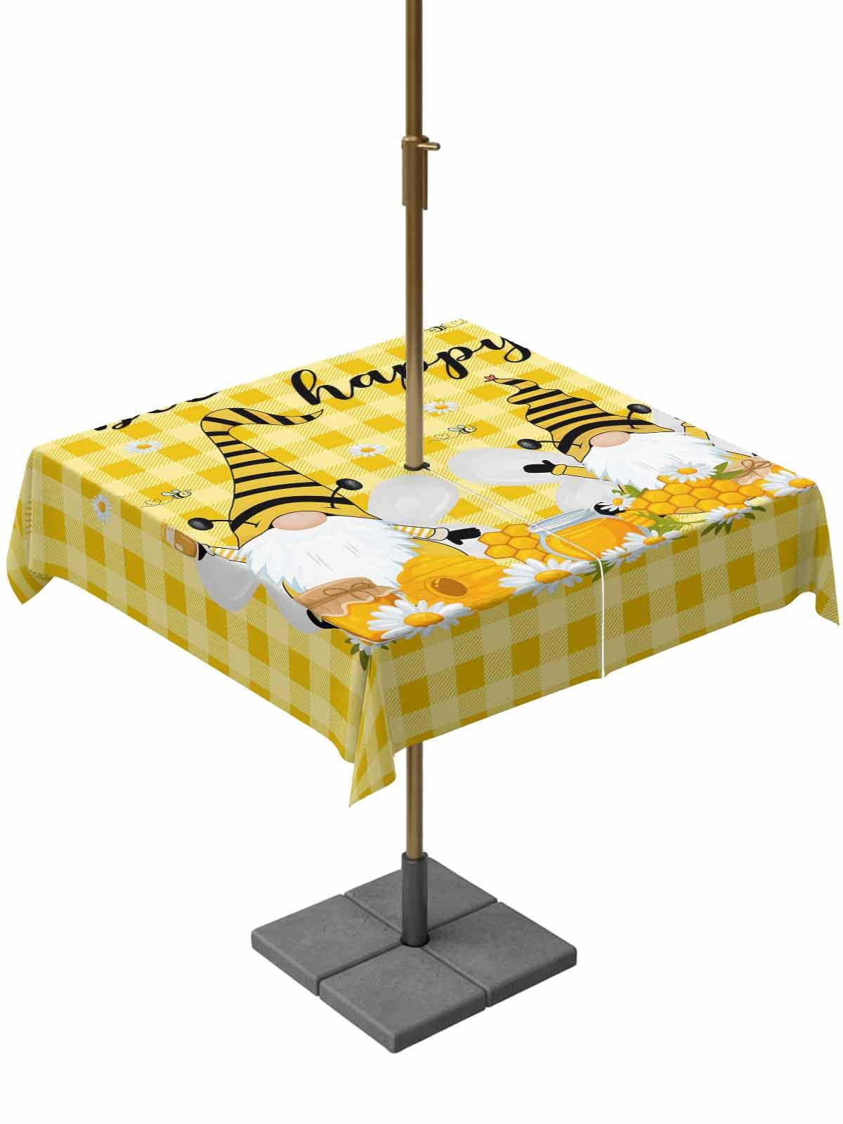 Bee Happy Square Outdoor Tablecloth with Umbrella Hole Dwarfs Daisy ...