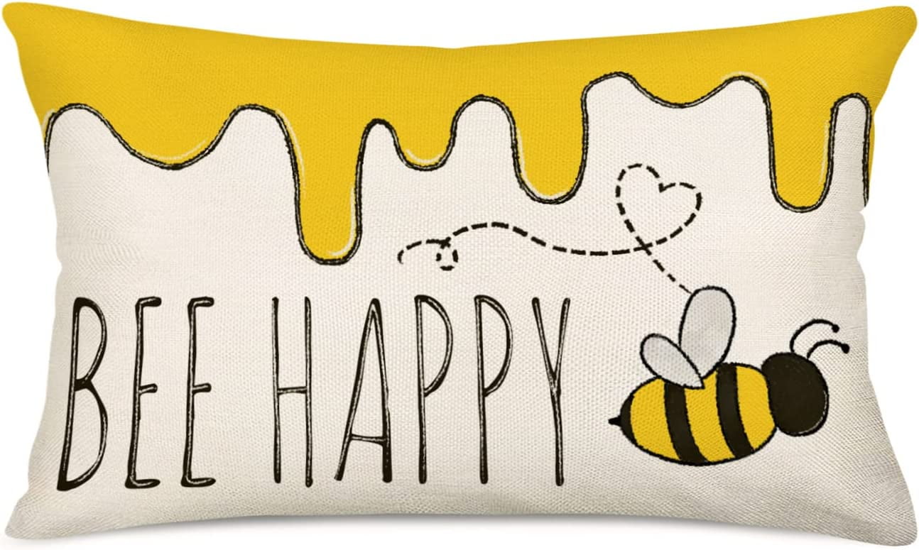 Bee Happy Throw Pillow Covers 12x20 Inch Spring Summer Decorations Bee ...
