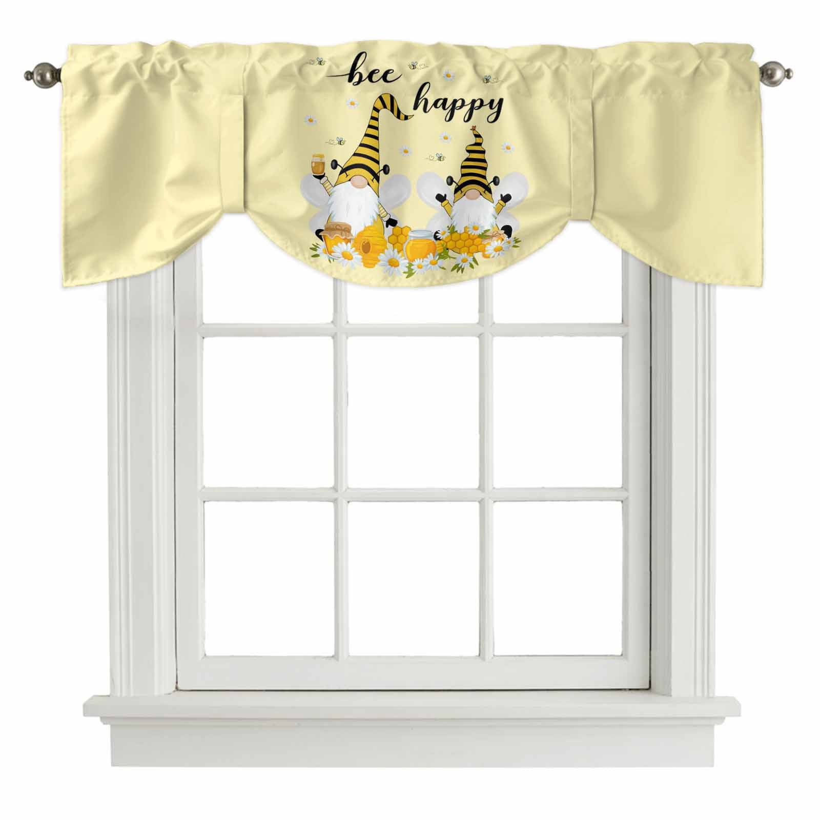 Bee Happy Tie Up Valance Curtains Dwarfs Daisy Honey Farmhouse Yellow ...