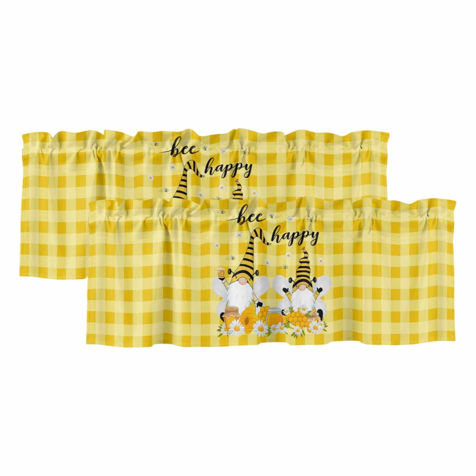 Bee Happy Valances for Windows 2 Panels Dwarfs Daisy Honey Farmhouse ...