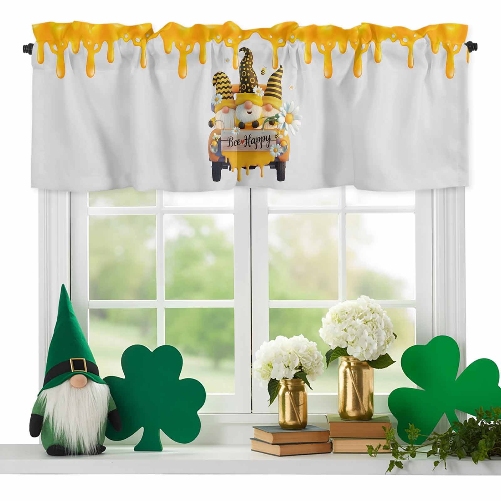 Bee Happy Valances for Windows, Summer Bee Yellow Hats Gnomes Truck ...