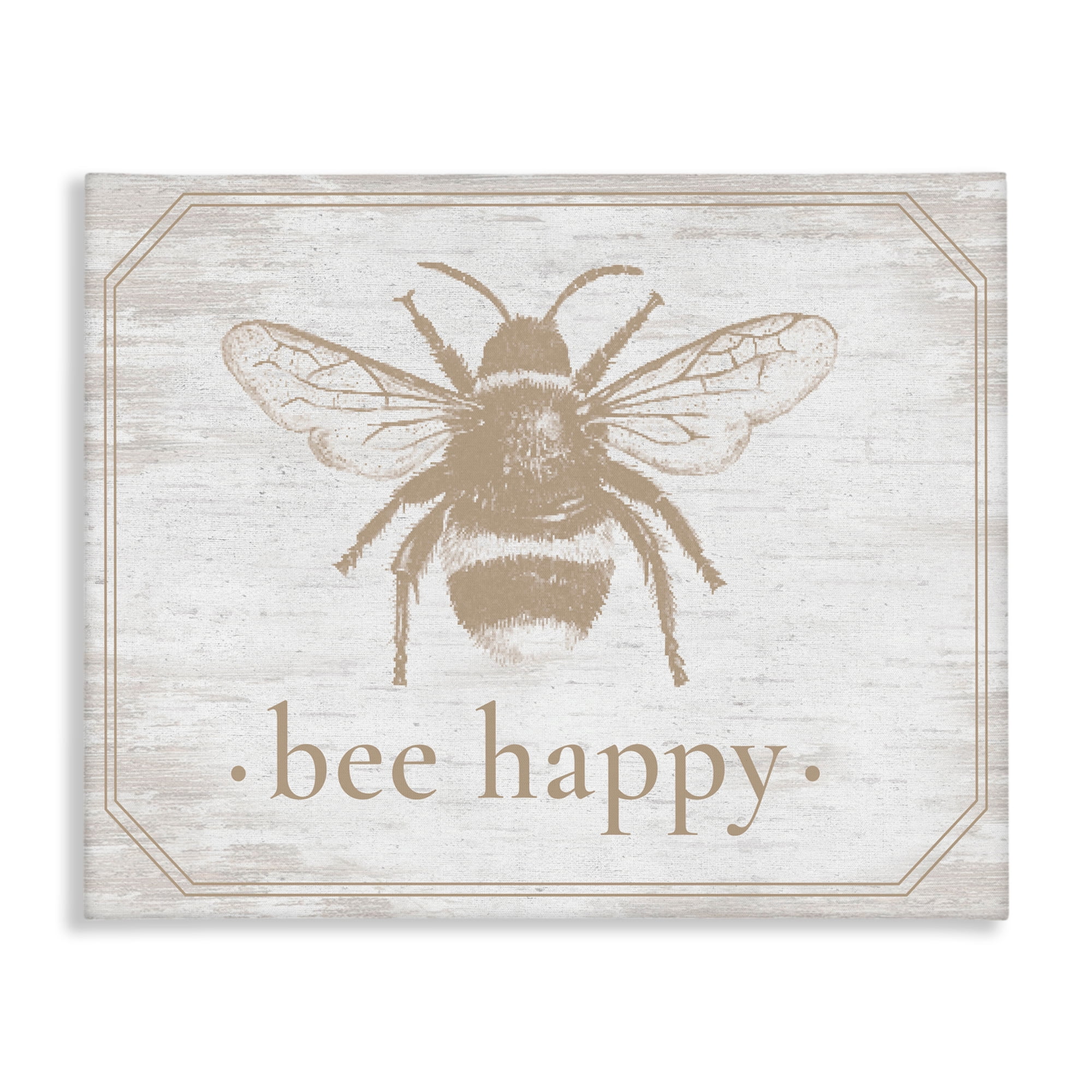 Bee Happy with Rustic Border Canvas Wall Art, design by Lettered and Lined - Walmart.com