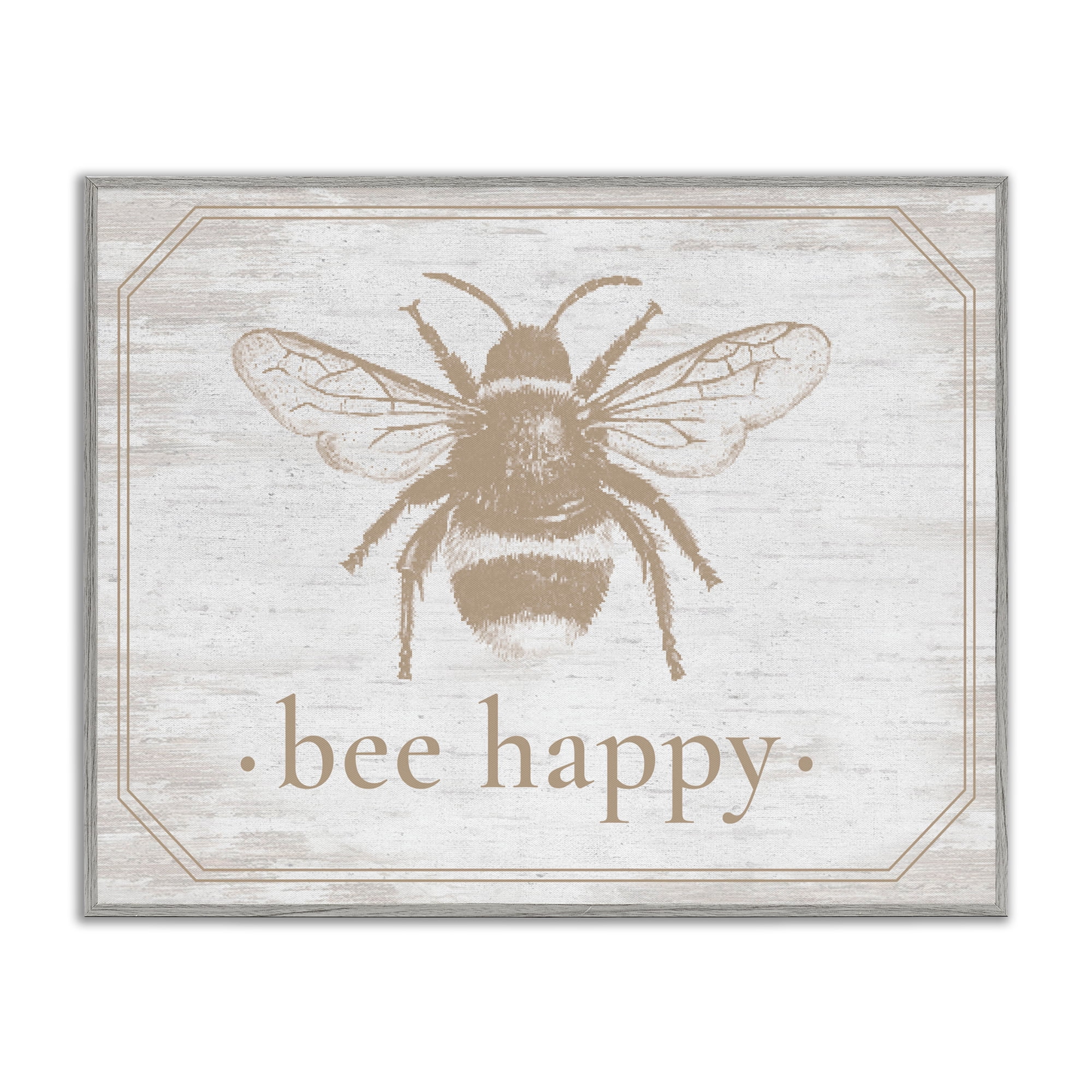 Bee Happy with Rustic Border Gray Framed Giclee Art, design by Lettered ...